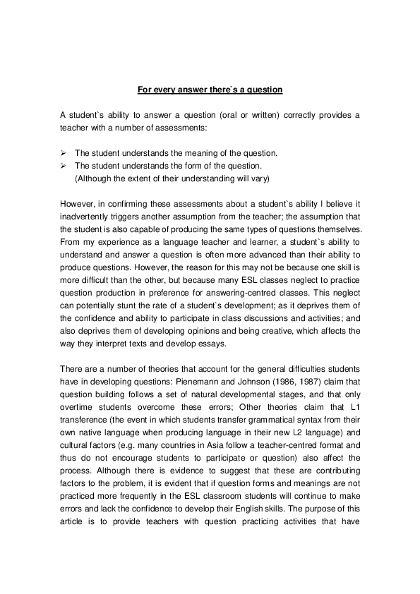 (DOC) For every answer there`s a question