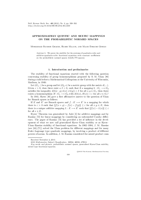 (PDF) Approximately quintic and sextic mappings on the probabilistic normed spaces