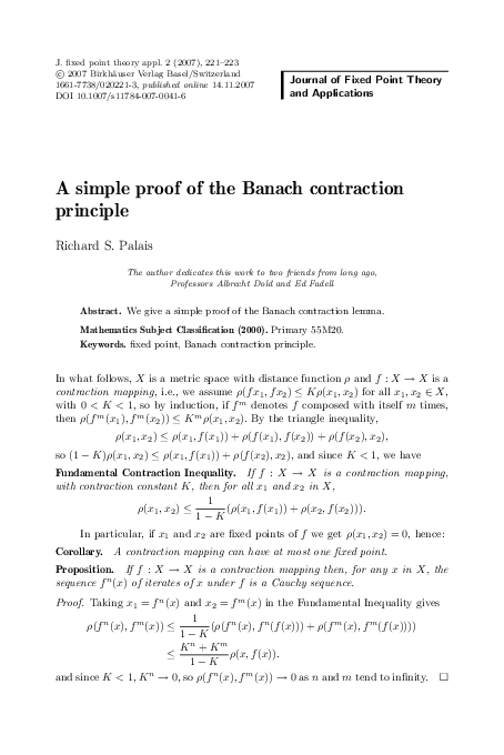 Pdf A Simple Proof Of The Banach Contraction Principle