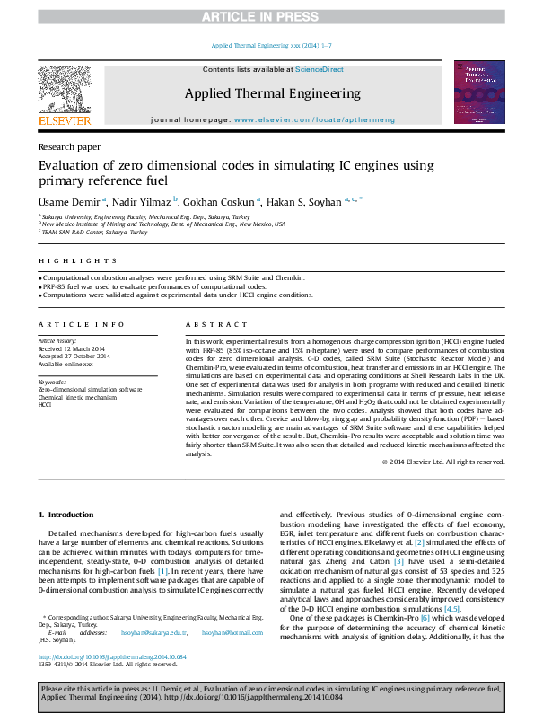 Pdf Evaluation Of Zero Dimensional Codes In Simulating Ic Engines Using Primary Reference Fuel