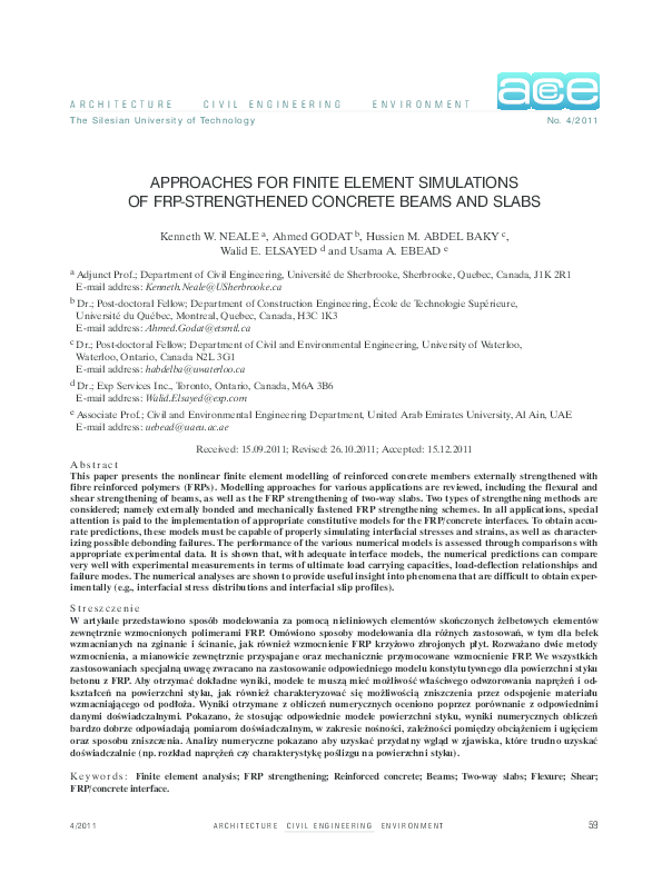 (PDF) APPROACHES FOR FINITE ELEMENT SIMULATIONS OF FRP-STRENGTHENED CONCRETE BEAMS AND SLABS