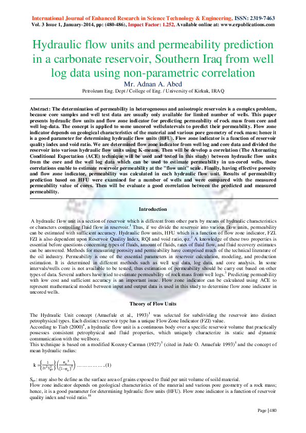 (PDF) Hydraulic flow units and permeability prediction in a carbonate reservoir, Southern Iraq ...