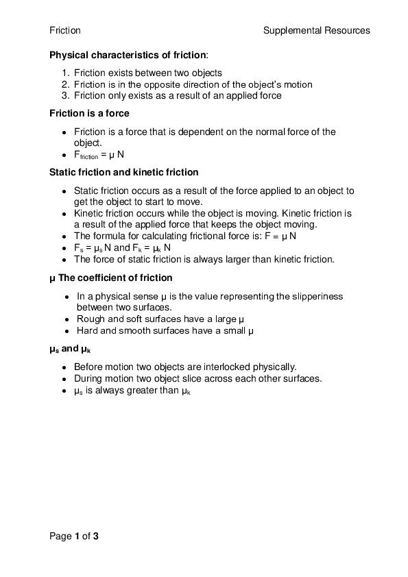 (DOC) Physical characteristics of friction