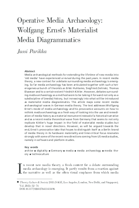 (PDF) Operative Media Archaeology: Wolfgang Ernst's Materialist Media ...