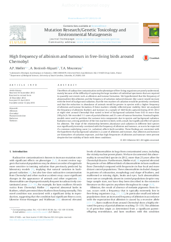 (PDF) High frequencies of albinism and tumors in free-living birds at ...