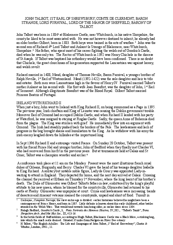 A brief short history of Lord John Talbot, 1st Earl of Shrewsbury