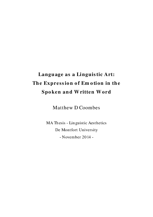 (PDF) Language as a Linguistic Art - The Expression of Emotion in the ...