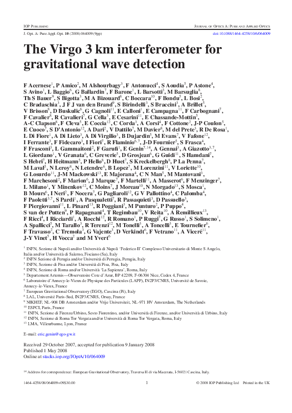 (PDF) The Virgo 3 km interferometer for gravitational wave detection