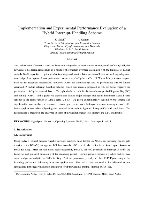 Pdf Implementation And Experimental Performance Evaluation Of A