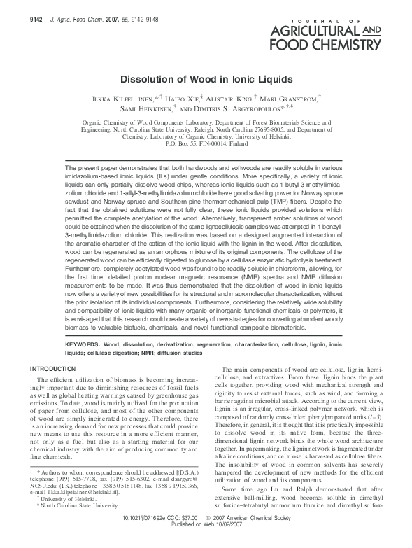 (PDF) Dissolution of Wood in Ionic Liquids