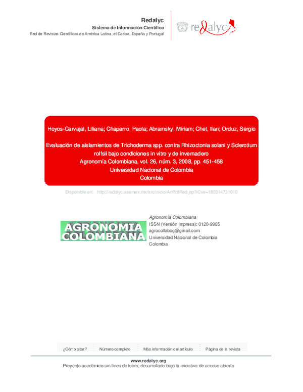 Pdf Redalyc Evaluación De Aislamientos De Trichoderma Spp Contra