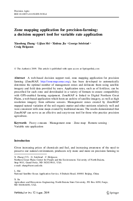 Pdf Zone Mapping Application For Precision Farming A Decision Support Tool For Variable Rate