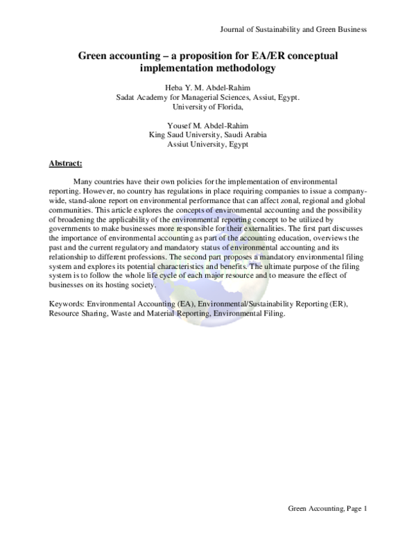 (PDF) Journal of Sustainability and Green Business Green accounting – a ...