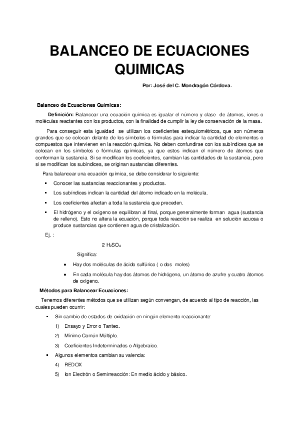 (DOC) Balanceo de ecuaciones