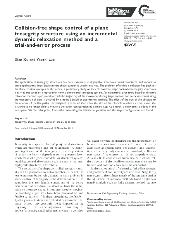 Pdf Collision Free Shape Control Of A Plane Tensegrity Structure Using An Incremental Dynamic