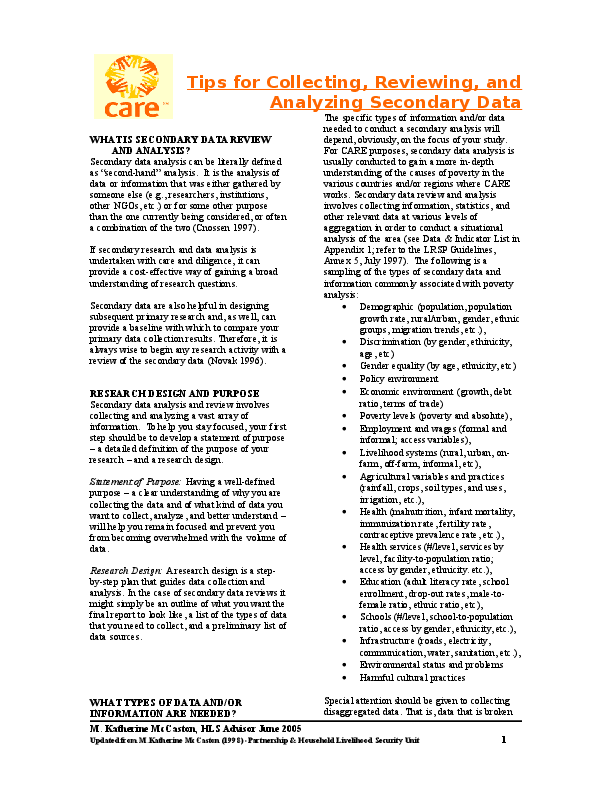 (DOC) Tips for Collecting, Reviewing, and Analyzing Secondary Data