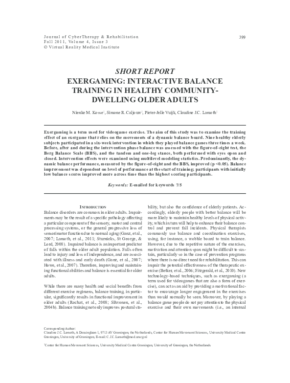 (PDF) Exergaming and balance training | Claudine Lamoth - Academia.edu