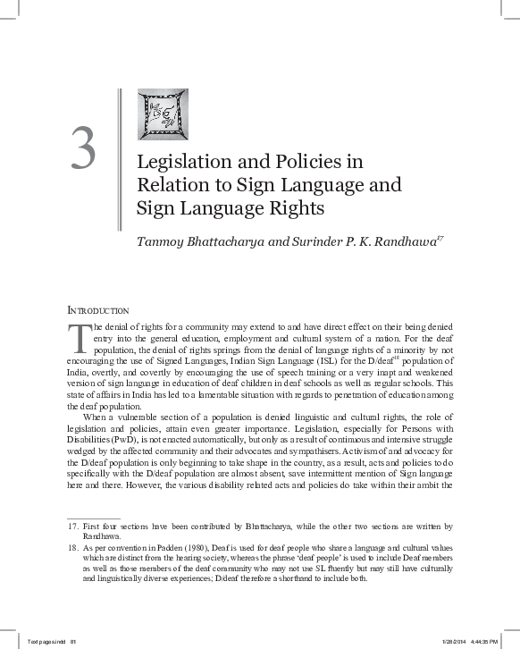 (PDF) Legislation and Policies in Relation to Sign Language and Sign ...
