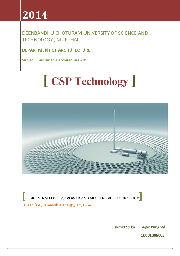 CSP Technology ] [CONCENTRATED SOLAR POWER AND MOLTEN SALT TECHNOLOGY