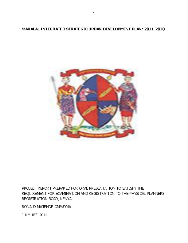 (PDF) integrated strategic urban development plan for maralal town in ...