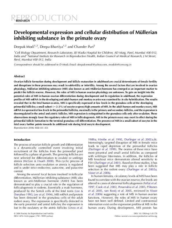 (PDF) Developmental expression and cellular distribution of Mullerian ...