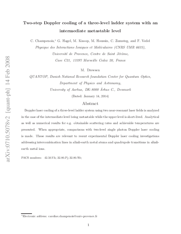 (PDF) Two-step Doppler cooling of a three-level ladder system with an ...