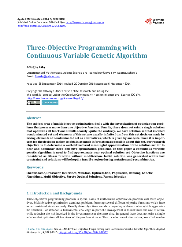 Pdf Three Objective Programming With Continuous Variable Genetic Algorithm 