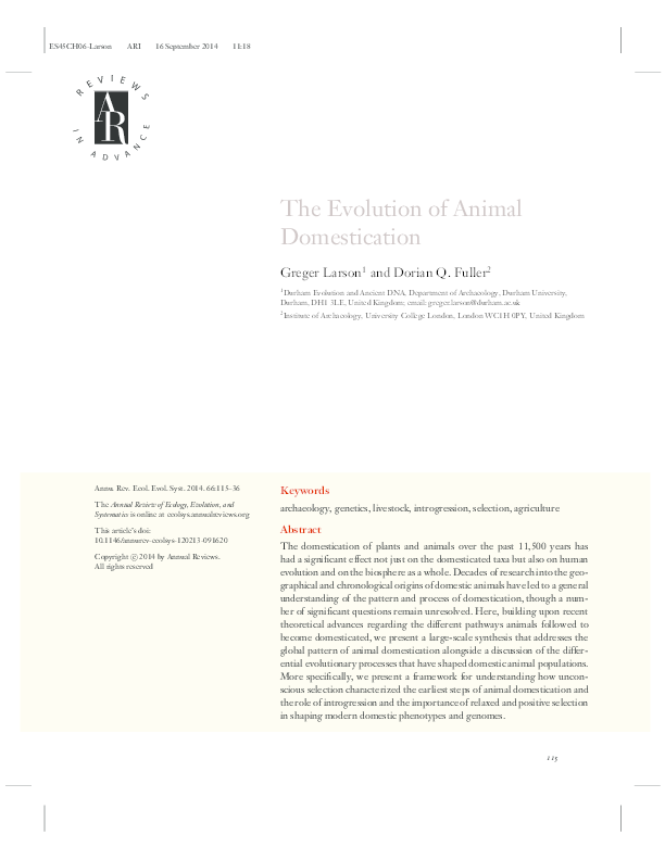(PDF) The Evolution of Animal Domestication
