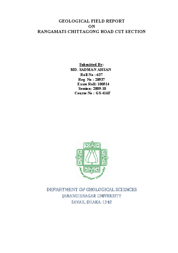 (PDF) A Geological Field Report on Rangamati-Chittagong Road Cut ...