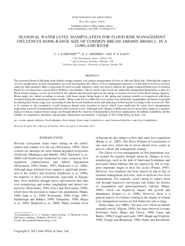 (PDF) SEASONAL WATER LEVEL MANIPULATION FOR FLOOD RISK MANAGEMENT ...