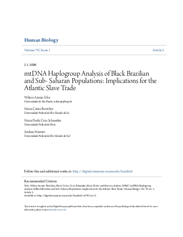 (PDF) mtDNA Haplogroup Analysis of Black Brazilian and Sub- Saharan ...