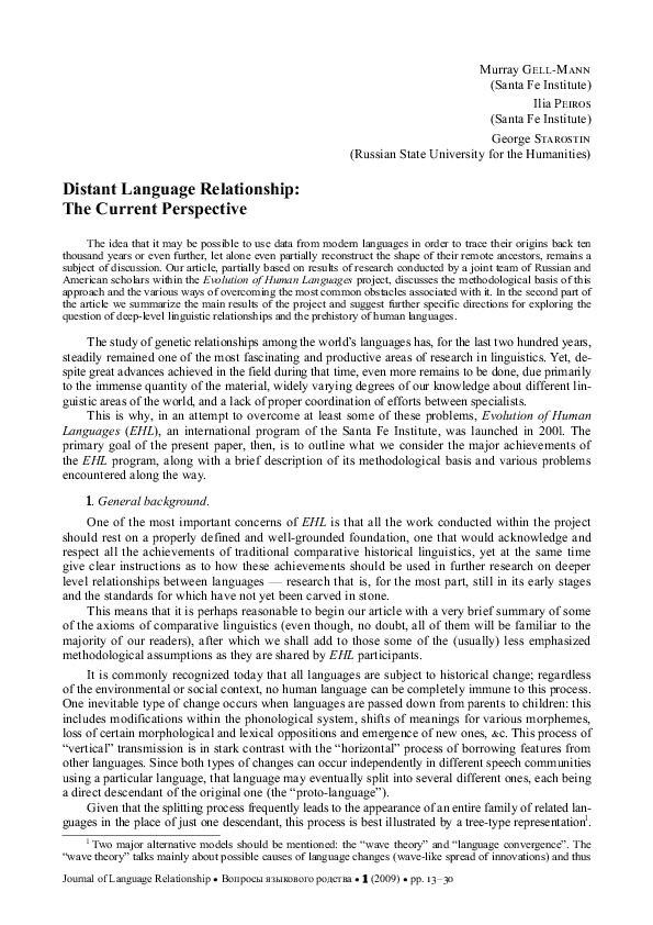 (PDF) Distant Language Relationship: The Current Perspective