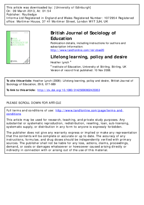 (PDF) Lifelong Learning, Policy and Desire