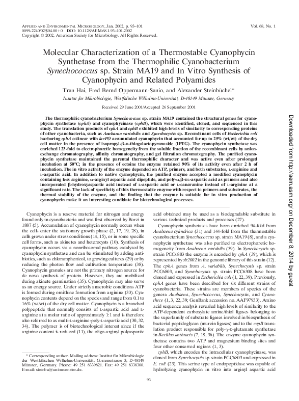 (PDF) Molecular Characterization of a Thermostable Cyanophycin ...