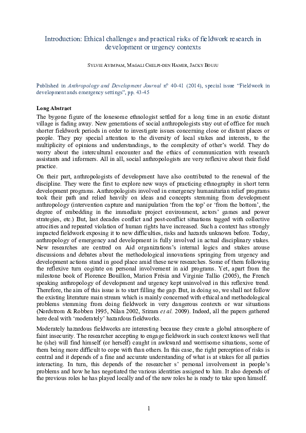 (PDF) Ethical challenges and practical risks of fieldwork research in ...