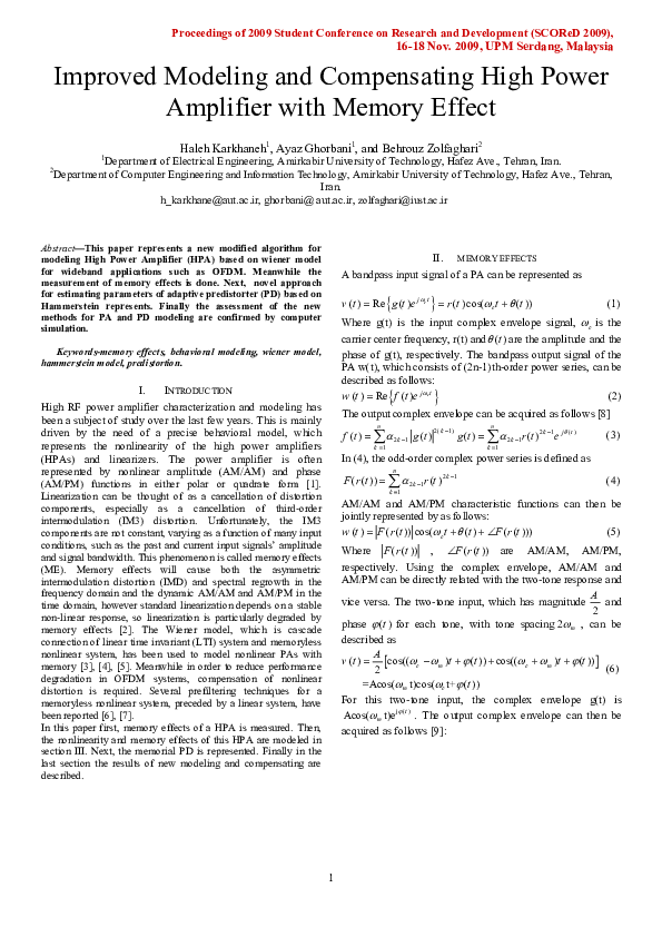 (PDF) Improved modeling and compensating High Power Amplifier with memory effect