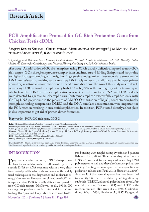 (PDF) PCR Amplification Protocol for GC Rich Protamine Gene from ...
