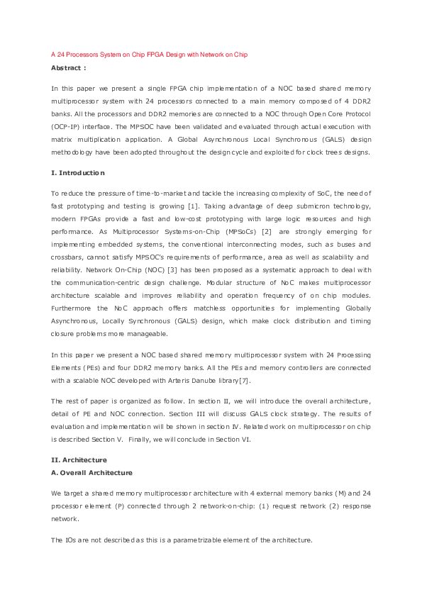 Doc A 24 Processors System On Chip Fpga Design With Network On Chip