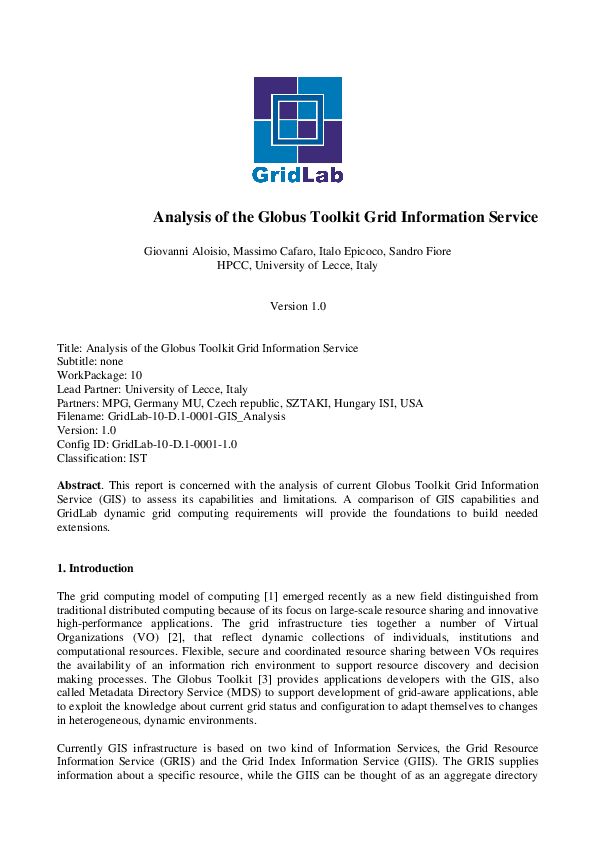 (PDF) Analysis of the Globus Toolkit Grid Information Service