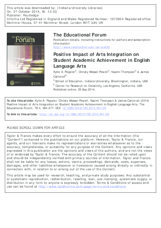 (PDF) Positive Impact of Arts Integration on Student Academic ...