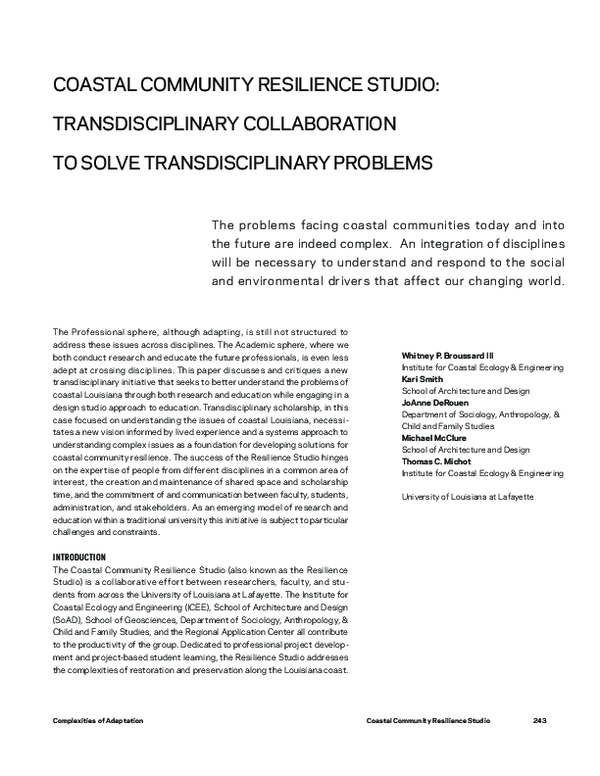 (PDF) Coastal Community Resilience Studio: Transdisciplinary ...