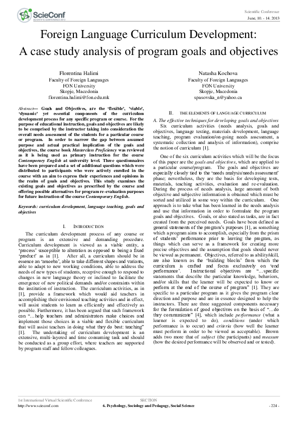 (PDF) Foreign Language Curriculum Development: A case study analysis of ...