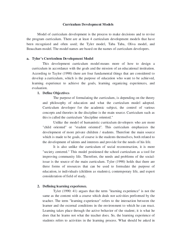 (DOC) Curriculum Development Models
