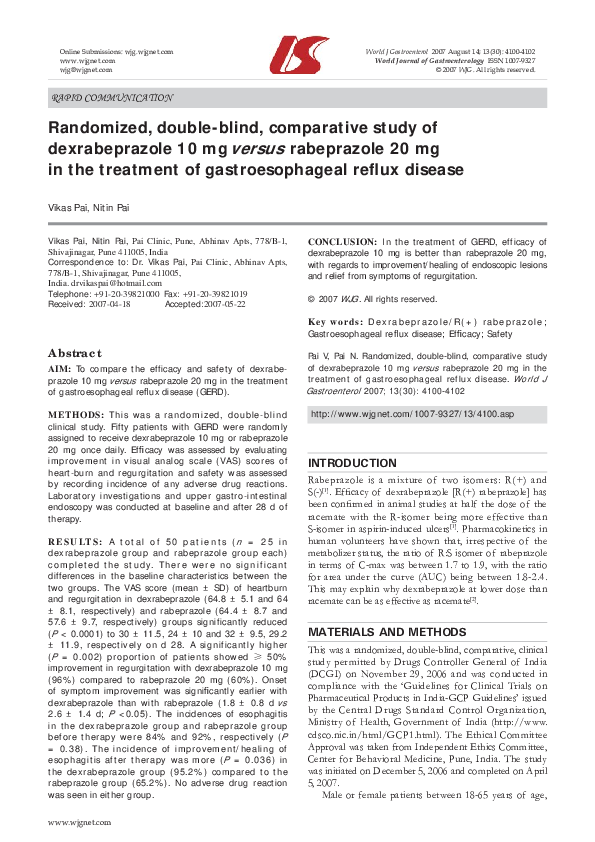 (PDF) Randomized, double-blind, comparative study of dexrabeprazole 10 ...