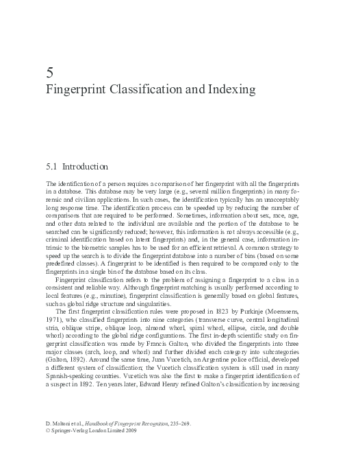 (PDF) 5 Fingerprint Classification and Indexing