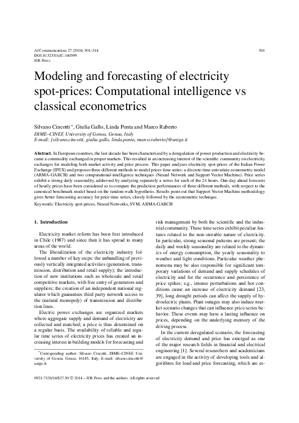 (PDF) Modeling and forecasting of electricity spot-prices: Computational intelligence vs ...