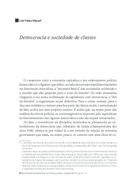 (PDF) Democracia e sociedade de classes - Miguel, Luis Felipe