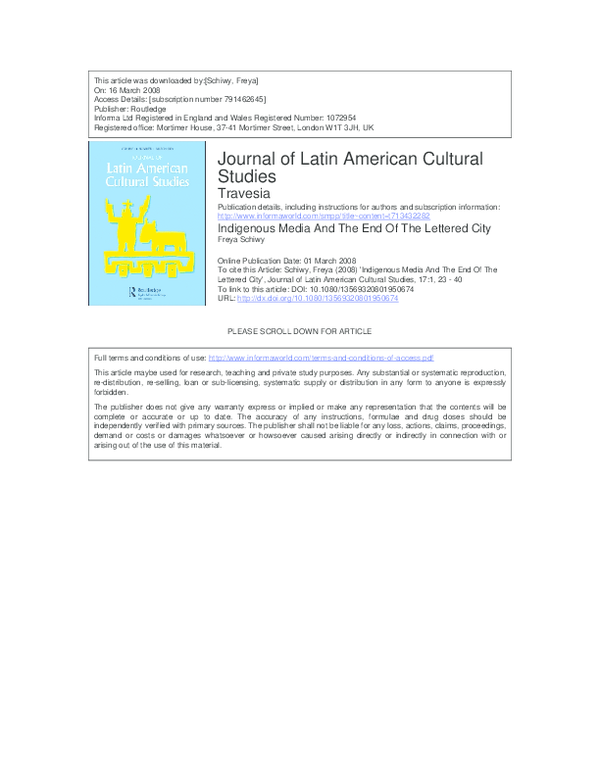 (PDF) Indigenous Media And The End Of The Lettered City