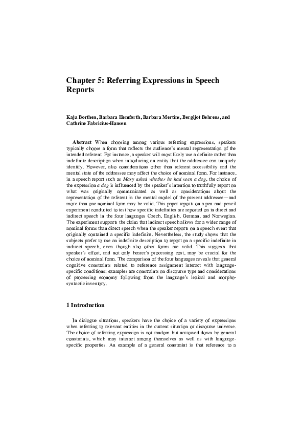 (PDF) Referring Expressions in Speech Reports