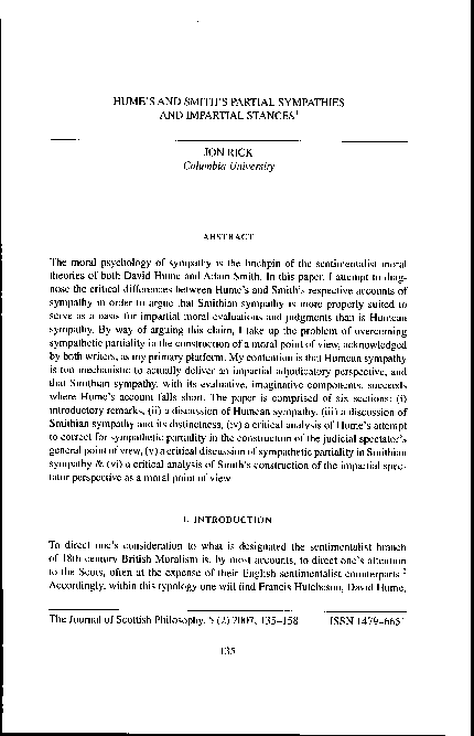 (PDF) Hume's and Smith's Partial Sympathies and Impartial Stances